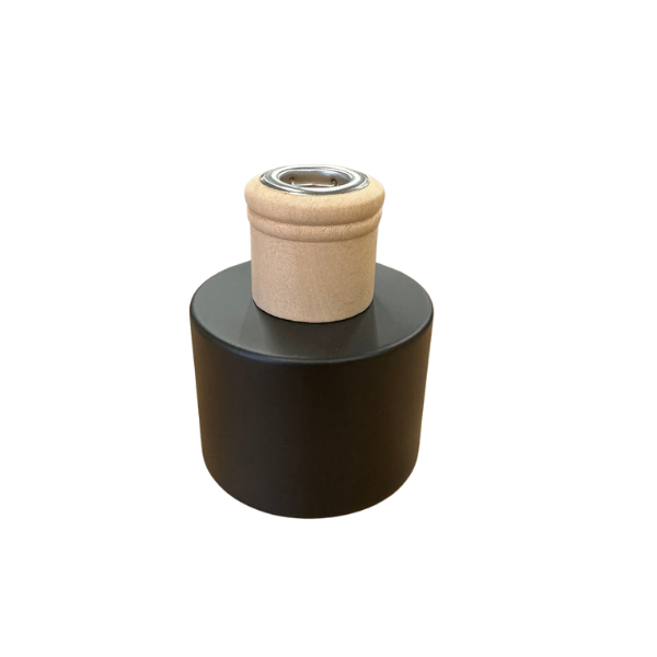 Buy Glass Diffuser Bottle Matt Black - 125ml - Round with Wood Cap and ...
